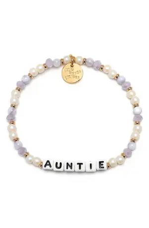LITTLE WORDS PROJECT Auntie Beaded Stretch Bracelet - White/lavender