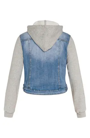 City Chic Denim & Fleece Hooded Crop Jacket