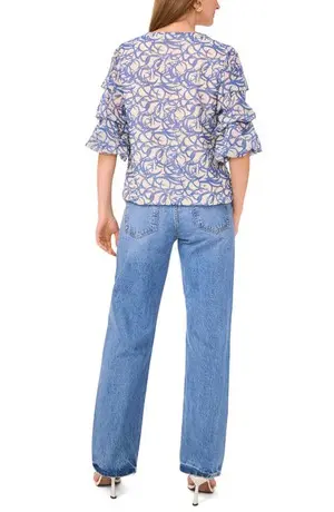 Vince Camuto Print Bubble Sleeve Top - Deep River