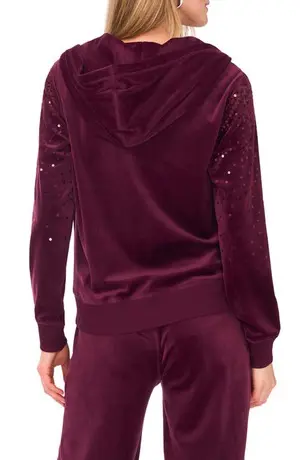 Vince Camuto Sequin Front Zip Hoodie - Plum Noir