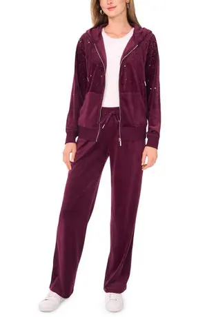 Vince Camuto Sequin Front Zip Hoodie - Plum Noir