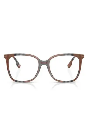 Burberry 54mm Square Full Rim Optical Glasses - Check Brown/demo Lens