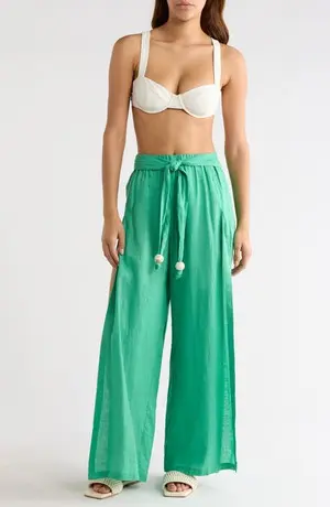 Elan Tie Side Linen Cover-Up Pants Green