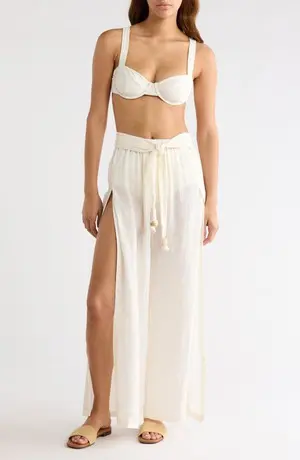 Elan Tie Side Linen Cover-up Pants - White