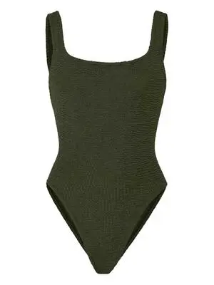 Hunza G Square-neck Textured Swimsuit - Green