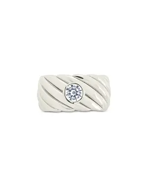 Sterling Forever Blythe Cubic Zirconia Cigar Band Ring - Silver