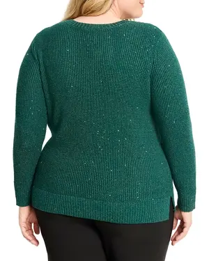 NIC+ZOE Shimmer Waffle V-neck Sweater