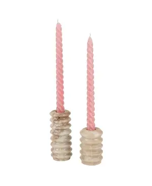 GAURI KOHLI Tracey Onyx Taper Candle Holder, Set Of 2 - Beige
