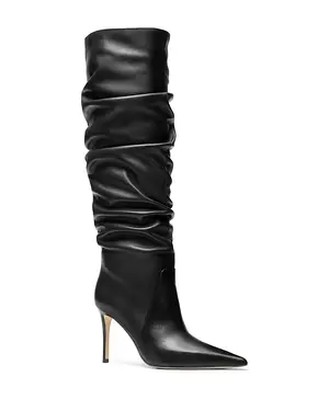 Black Leather Slouch Boots For Women