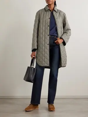 Purdey Abbot Houndstooth Quilted Wool Jacket With Leather Trims