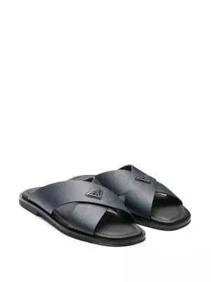 Prada Saffiano Leather Triangle-logo Sandals