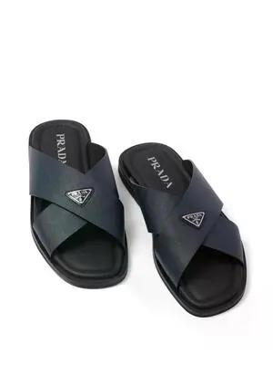 Prada Saffiano Leather Triangle-logo Sandals