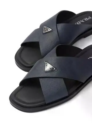 Prada Saffiano Leather Triangle-logo Sandals