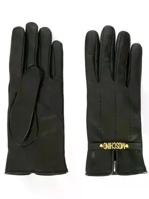 Moschino Logo Plaque Leather Gloves - Brown