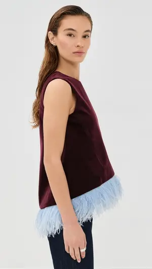 La DoubleJ La Scala Feather-trimmed Top