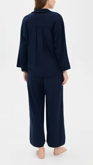 PETITE PLUME Pima Cotton Wide Leg Pajama Set - Navy