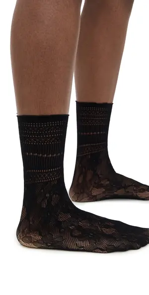 STEMS Peony Lace Crew Socks - Black