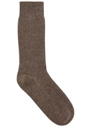 LISA YANG Zera Ribbed Cashmere Socks - Brown