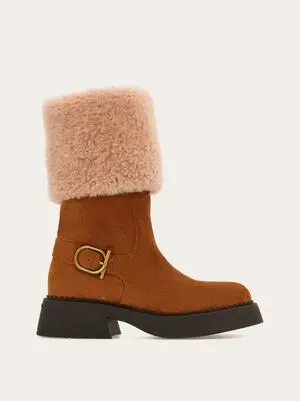 FERRAGAMO Ankle Boot With Shearling Detail - Brown