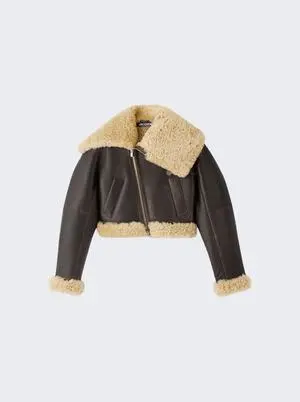 Jacquemus Asymmetric Leather Aviator Jacket - Brown
