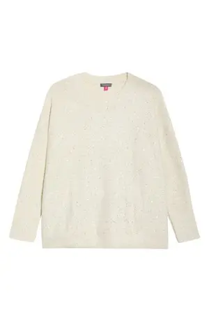 Vince Camuto Sequin Accent Crewneck Sweater - Cream Puff