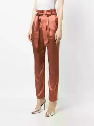 Michelle Mason High-waisted Pleated Trousers - Brown