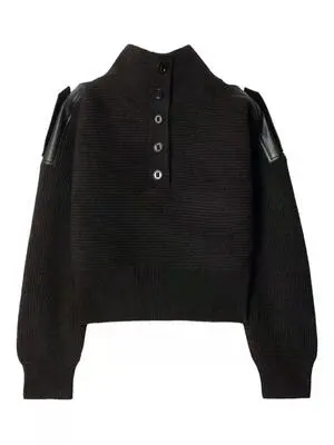 Burberry Rib-knit Wool Sweater With Leather Epaulettes