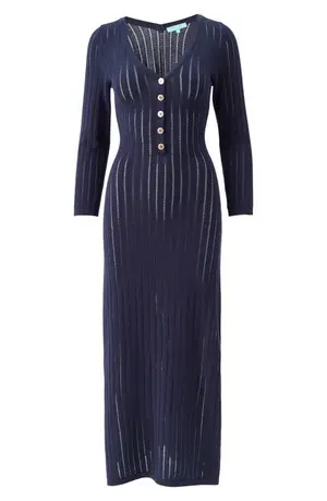 Melissa Odabash Jade Long Sleeve Semisheer Cotton Cover-up Dress - Navy