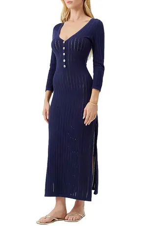 Melissa Odabash Jade Long Sleeve Semisheer Cotton Cover-up Dress