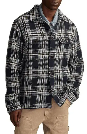 Lucky Brand Plaid Twill Shirt Jacket - Navy Multi