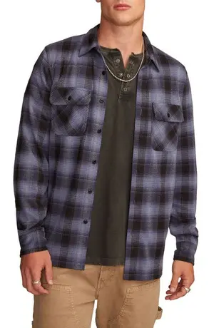 Lucky Brand Soft Knit Jersey Plaid Button-up Shirt - Navy Multi