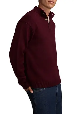 Lucky Brand Half-button Mock Neck Sweater - Maroon Banner