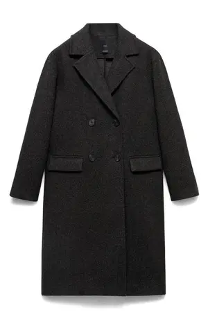 Mango Double-breasted Longline Coat - Charcoal