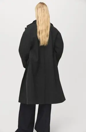 Mango Double-breasted Longline Coat - Charcoal