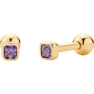 MADE BY MARY Cubic Zirconia Birthstone Stud Earrings - Gold Vermeil/february