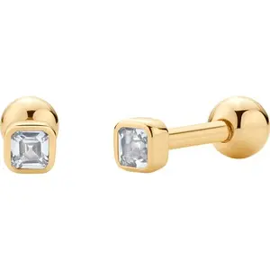 MADE BY MARY Cubic Zirconia Birthstone Stud Earrings - Gold Vermeil/march