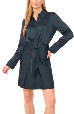 Ted Baker London Center Twist Long Sleeve Hammered Satin Shirtdress