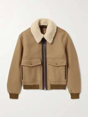 TOM FORD Shearling And Leather-trimmed Virgin Wool Aviator Jacket - Tan