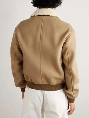 TOM FORD Shearling And Leather-trimmed Virgin Wool Aviator Jacket - Tan