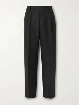 Auralee Straight-leg Pinstriped Wool Trousers - Charcoal