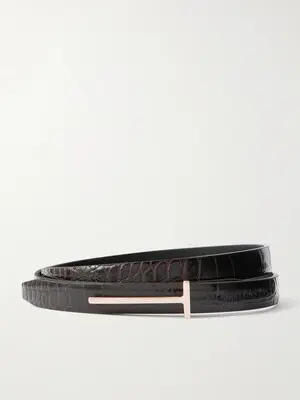TOM FORD Croc-effect Leather Belt - Brown