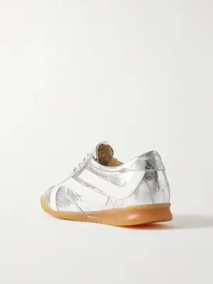 Proenza Schouler Track Paneled Metallic Crinkled-leather Sneakers - Silver