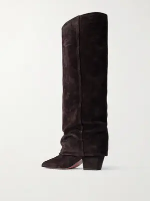 Paris Texas Jane 60 Folded Suede Knee High Boots - Brown