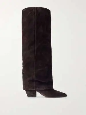 Paris Texas Jane Folded Suede Knee Boots - Dark Brown