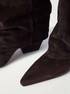 Paris Texas Jane Folded Suede Knee Boots - Dark Brown