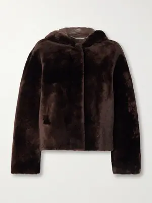Nour Hammour Cooper Hooded Shearling Jacket - Brown