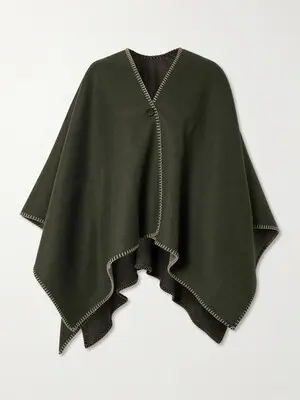 Purdey Welbeck Reversible Wool And Cashmere-blend Cape - Green