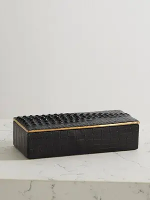 L'Objet Gold-plated Croc-effect Porcelain Trinket Box - Black