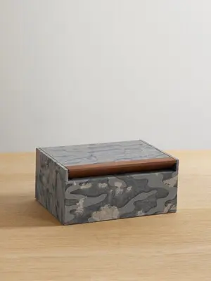 L'Objet Fortuny Isole Camouflage-print Twill And Wood Box - Blue