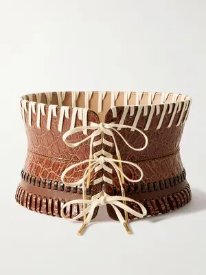 Dries Van Noten Whipstitched Croc-effect Leather Corset Belt